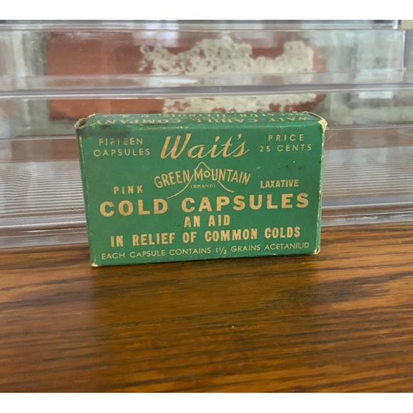 Accents | Vintage Waits Green Mountain Pink Laxative Cold Capsules Box ...